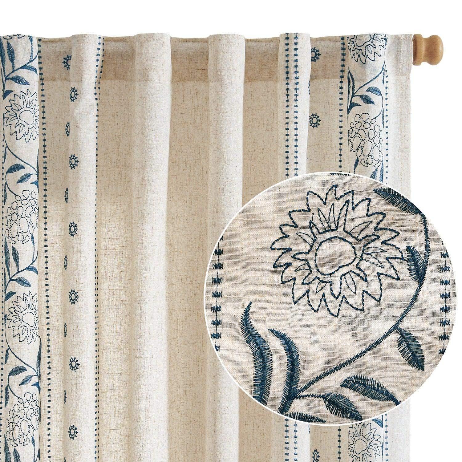 Hydrangea Embroidered Linen Curtains – Jinchan Home